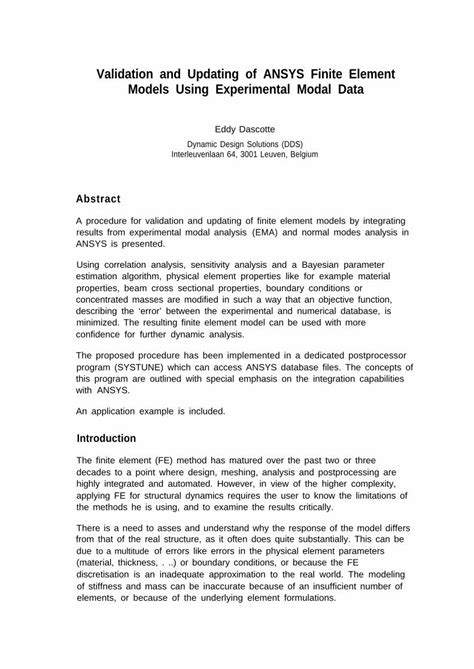pdf validation and updating ansys model using expt modal data