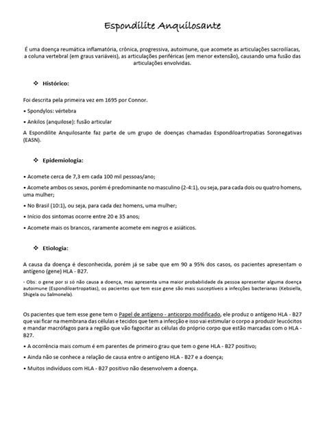 Espondilite Anquilosante Pdf Inflamação Coluna Vertebral