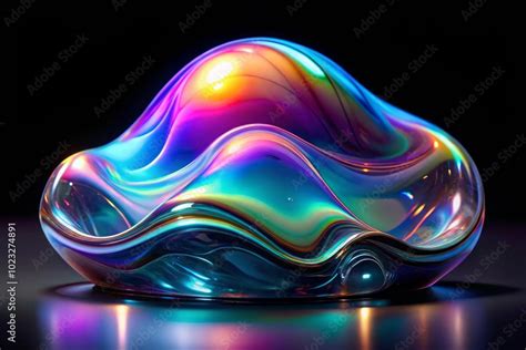 Bold Holographic Liquid Blob Shape Isolated Iridescent Wavy Melted Substance On Black