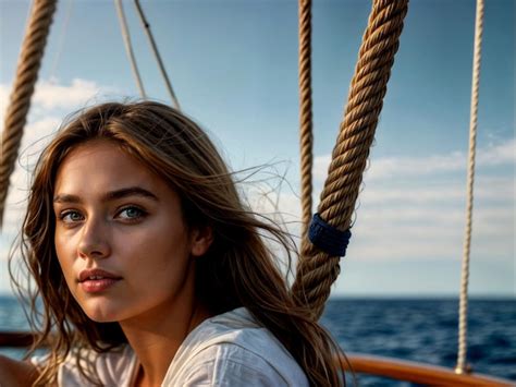 Premium Photo A Woman Is Sitting On A Boat With A Rope That Says Quot