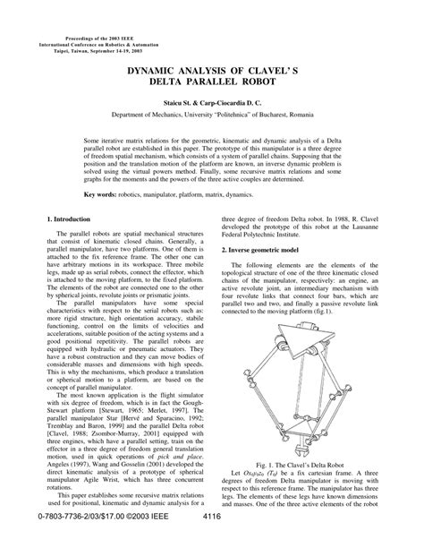 Pdf Dynamic Analysis Of Clavels Delta Parallel Robot