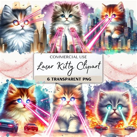 Laser Kitty Clipart Png Bundle Funny Kitten Clipart Kitty Clipart
