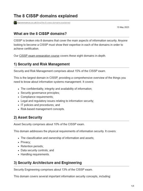 Itgovernance Couk The 8 Cissp Domains Explained Download Free Pdf Information Security
