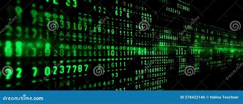 Binary Code Background Matrix Black Neon Green AI Generated Stock Illustration