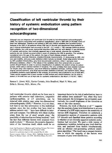 Pdf Classification Of Left Ventricular Thrombi By Their History Of