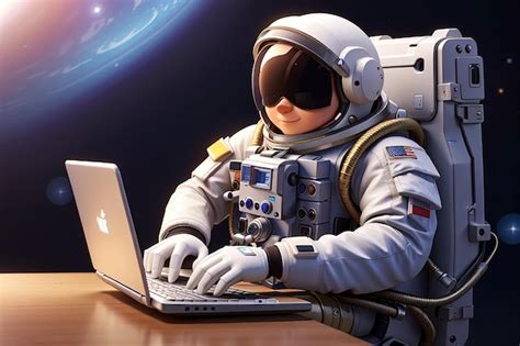 Premium Photo 3d Render Astronaut In Spacesuit Working On Laptop
