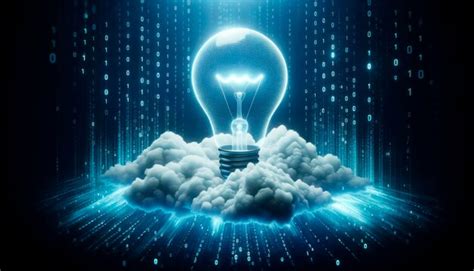 Premium Ai Image Glowing Light Bulb On Cloud And Binary Code On Dark Background Generative Ai