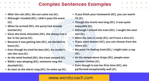 100 Complex Sentences Examples Word Coach