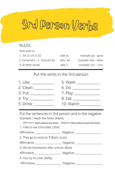 Learn And Practice Using Third Person Verbs At The Top There Is A Short Explanation Of The 3rd
