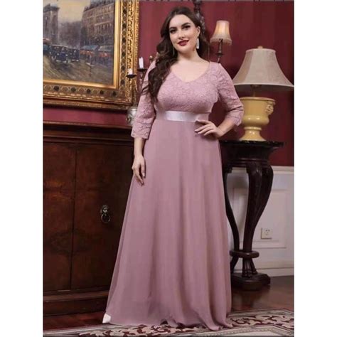 Fd Plus Size Lace Maxi Dress Semi Gown Dress Shopee Philippines