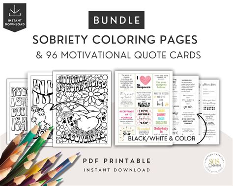 Sobriety Coloring Pages For Adults And Teens And Sober Quote Digital