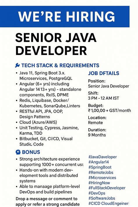 🚨 Were Hiring Senior Java Developer Remote 9 Month Contract ₹1l Gstmonth Vidyasagar L