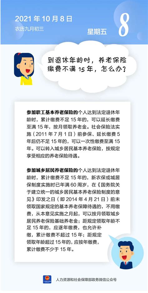 人社日课10月8日到退休年龄时养老保险缴费不满15年怎么办 澎湃号政务 澎湃新闻 The Paper