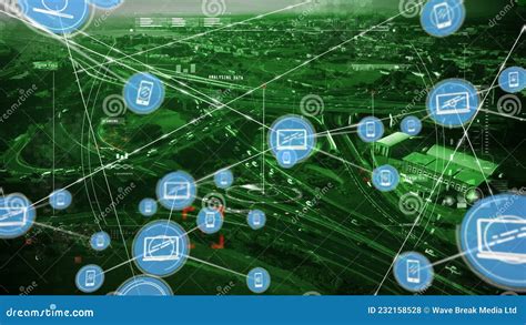 Animation Of Network Of Connections With Icons Over Cityscape Stock Footage Video Of Graphic