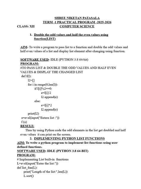 Python Programs For Class Xii Practical Pdf String Computer