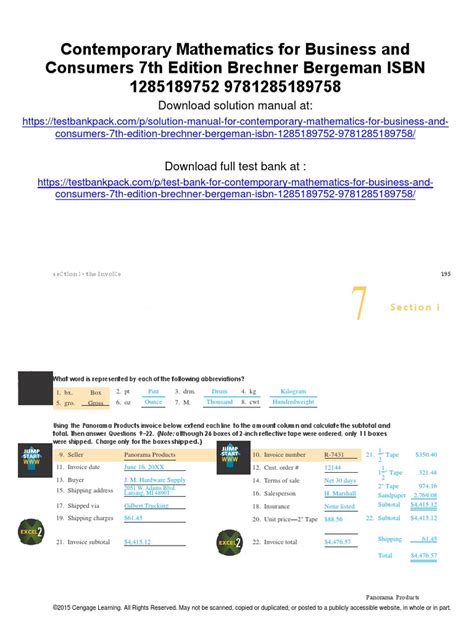 Contemporary Mathematics For Business And Consumers 7th Edition