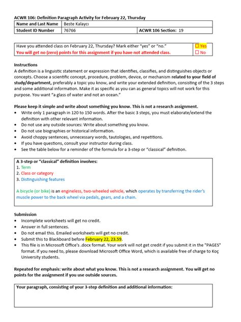 Definition Paragraph Activity Pdf Central Processing Unit Computing