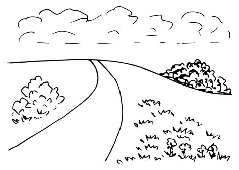 Field Road Bushes Grass Countryside Landscape Distance Path Hill