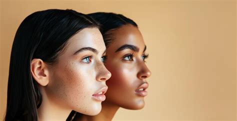 Premium Photo Two Models Profiles Photo Skincare Makeup Products