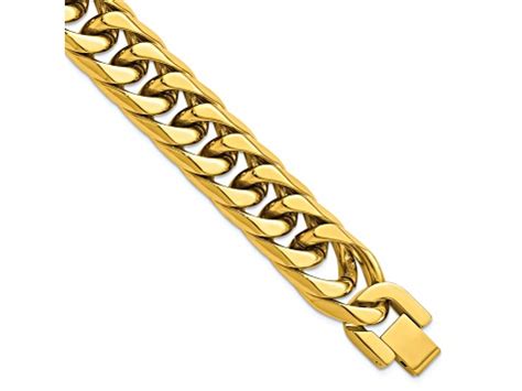 Stainless Steel Polished Yellow Ip Plated 16mm Curb Bracelet 14zzba Jtv