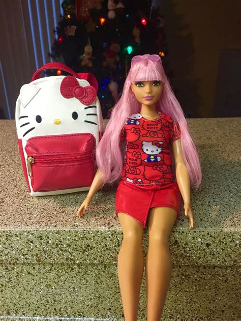 My Barbie In Her Hello Kitty Outfit And Matching Kitty Backpack ️ ️ ️ ️