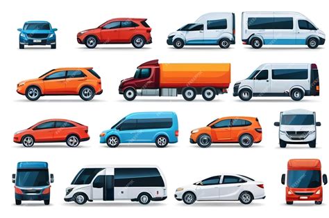 Modern Cars Fleet Parking Standing Semitruck Bus Truck Van Motorcycle Scooter Premium Ai