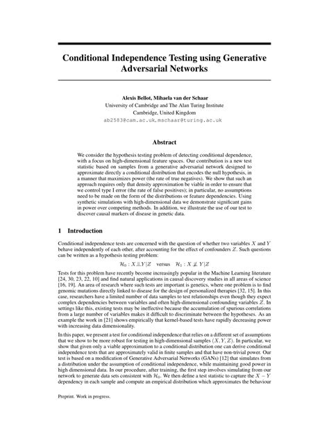 Pdf Conditional Independence Testing Using Generative Adversarial