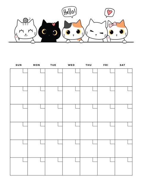 Cute Cat Free Printable Blank Calendar 2021 Monthly Planner Template
