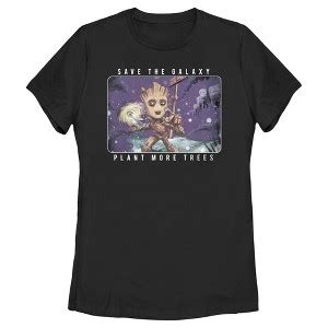 Womens Marvel Groot Save The Galaxy Plant More Trees T Shirt Black