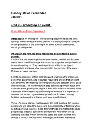 U Assignment Managing An Event Pass Unit ASSIGNMENT Ensure That You Give