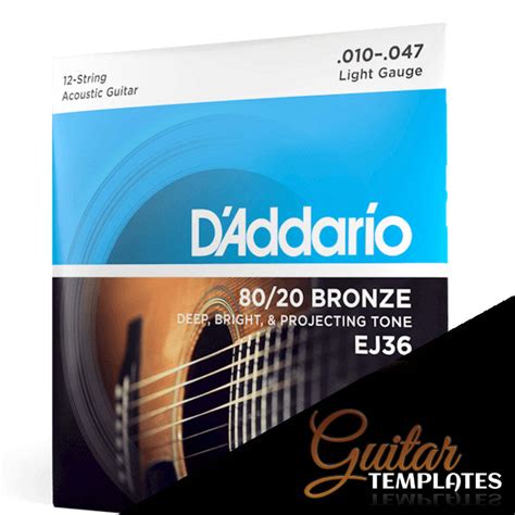 Daddario 12 String Set 10 47 Light Gauge Ej36 8020 Bronze