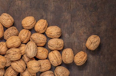 Walnut Peeled Walnut Kernel Nut On Wooden Background Top View Flat