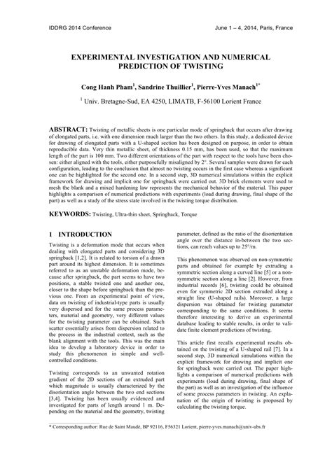 Pdf Experimental Investigation And Numerical Prediction Of Twisting