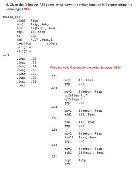 solved 6 given the following ia32 codes write down the