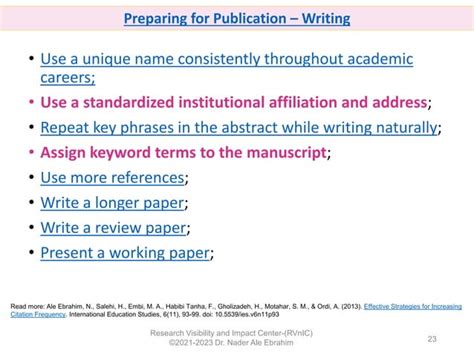 Ways To Increase Research Visibility Citation And H Index Ppt