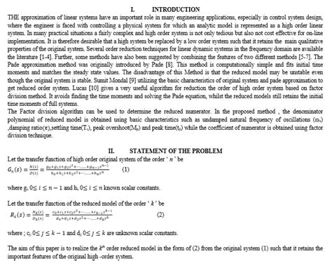 Order Reduction Using Basic Characteristics And Factor Division Method