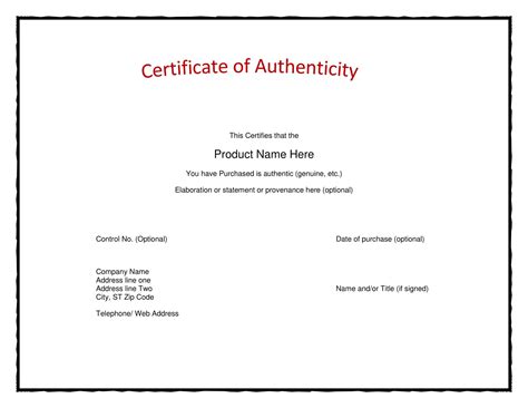 Free Printable Certificate Of Authenticity Templates Word Pdf Editable