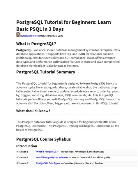 postgresql tutorial for beginners learn basic psql in 3 days pdf