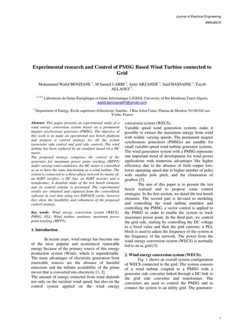 Pdf Experimental Research And Control Of Pmsg Based Wind Turbine Connected To Grid