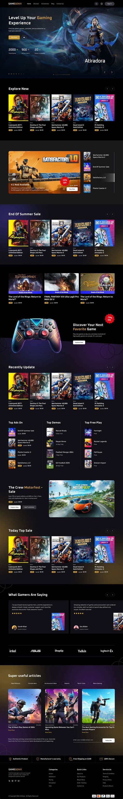Gamegenix Video Game Store Woocommerce Elementor Template Kit Kitninja