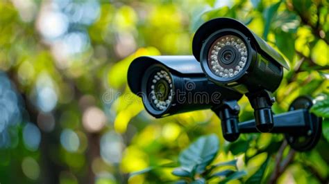 Close Up Surveillance Camera In Dynamic Cityscape With Clear Visibility And Space For Text Stock