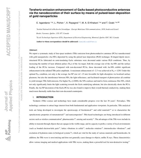 Pdf Terahertz Emission Enhancement Of Gaas Based Photoconductive Antennas Via The