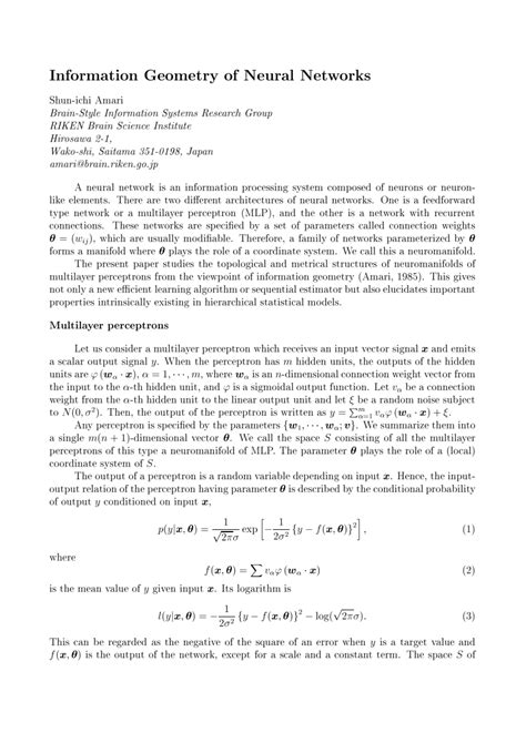 Pdf Information Geometry Of Neural Networks