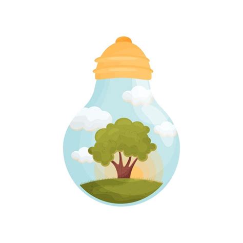Premium Vector Tree On A Green Hill Figure Inside The Light Bulb Vector Illustration