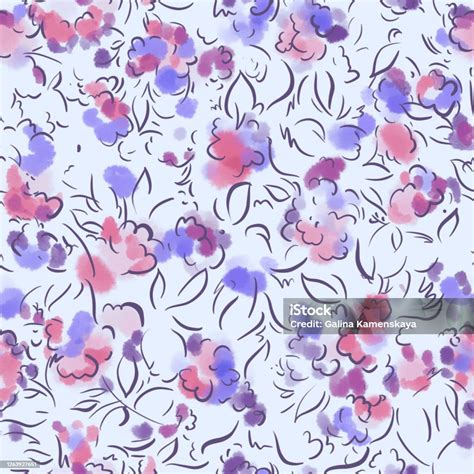 플로럴 추상적 배경 페이드 컬러 브러시 스트로크로 윤곽선 그리기를 스케치합니다 여름 식물 질감 꽃꽃이 피는 매끄러운 패턴 플랫 스타일 패션 디자인 0명에 대한 스톡 벡터
