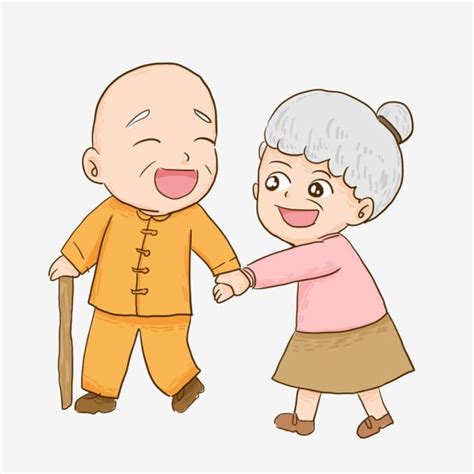 手繪開心可愛的兩位老人人物設計 老人剪貼畫 手繪竽 動畫片素材圖案，psd和png圖片免費下載