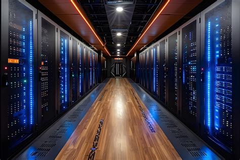 Premium Photo Long Hallway With Rows Of Servers Generative Ai