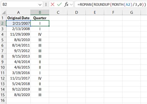 Excel Formula For Converting Date To Quarter Of The Year