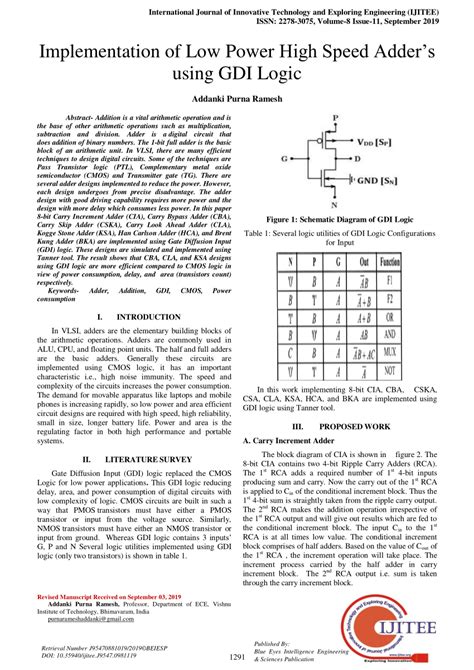 Pdf Implementation Of Low Power High Speed Adders Using Gdi Logic