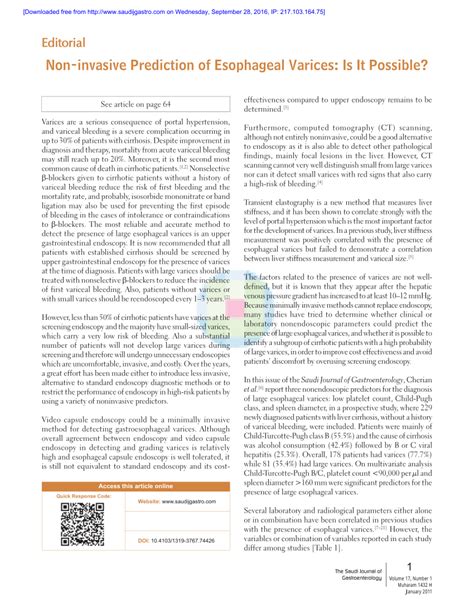 Pdf Non Invasive Prediction Of Esophageal Varices Is It Possible